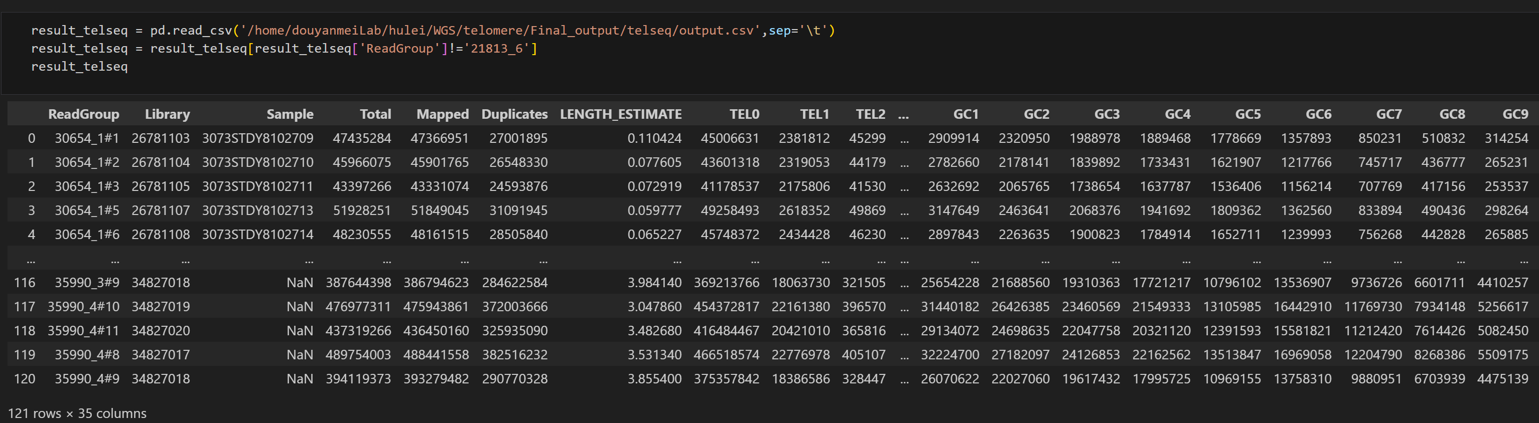 使用telseq估计端粒长度 - Telemere-length-calculation
